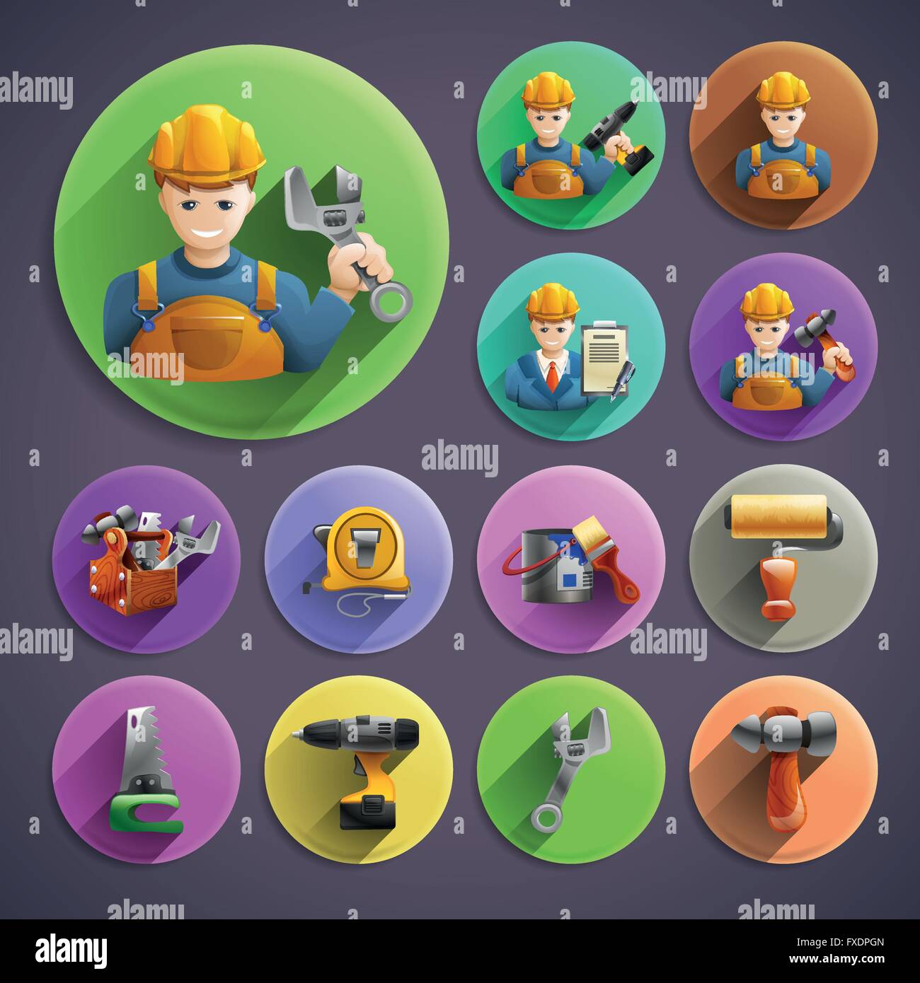 Construction remodeling round isometric icons collection Stock Vector ...