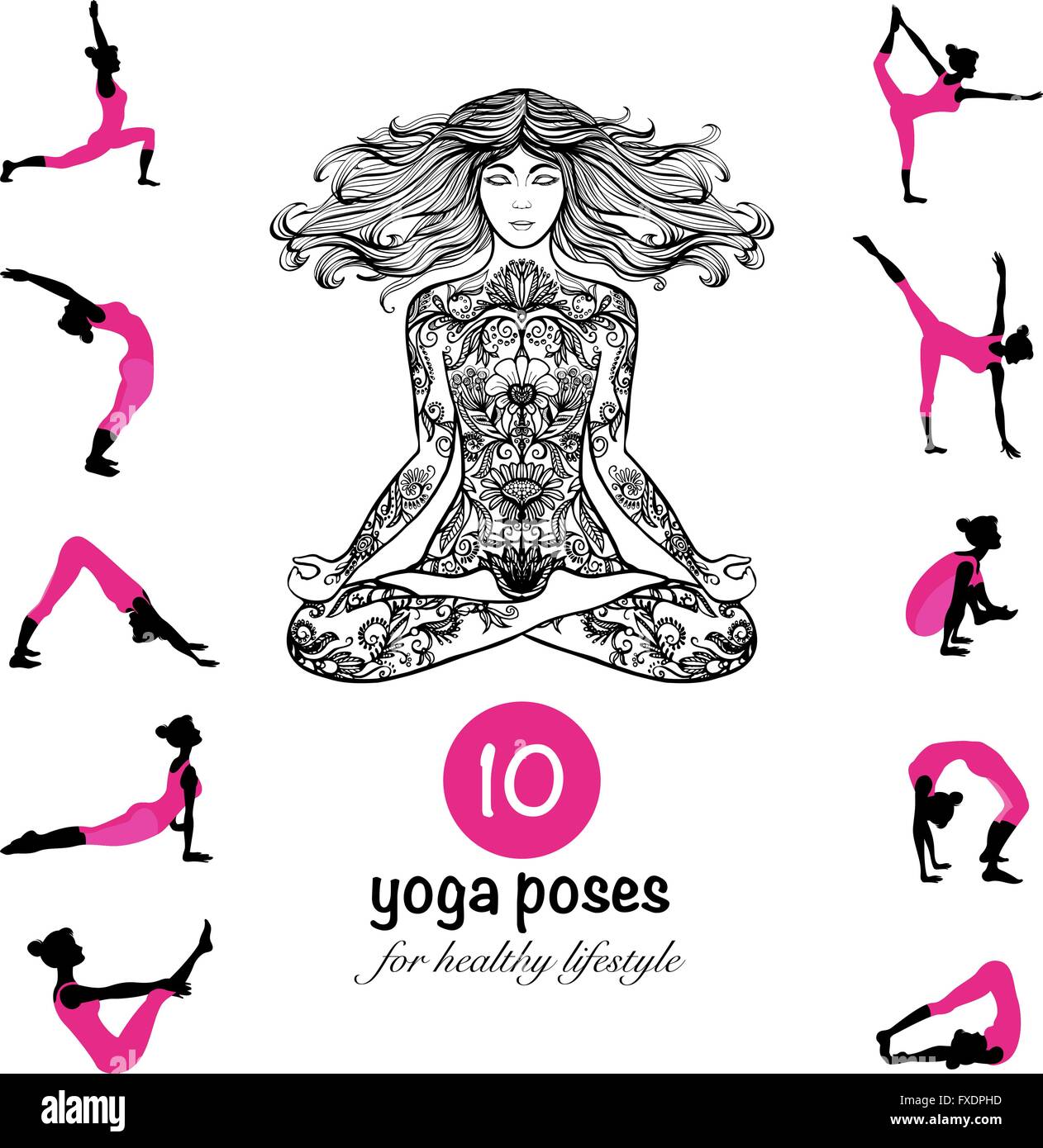 Yoga poses asanas pictograms composition poster Stock Vector Image ...