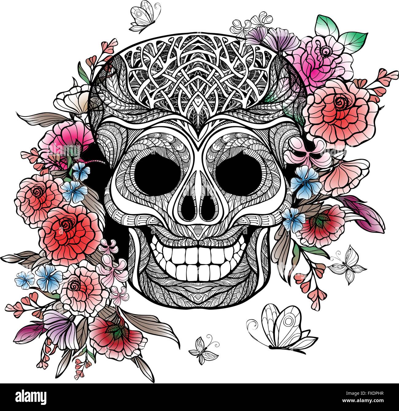 Easy Skull And Flower Drawings Lion Skull And Baroque With Rose For