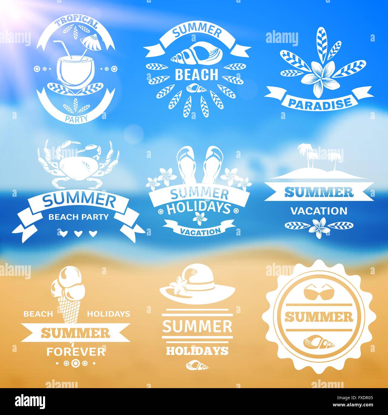 Summer vacation typography emblems labels set Stock Vector Image & Art ...