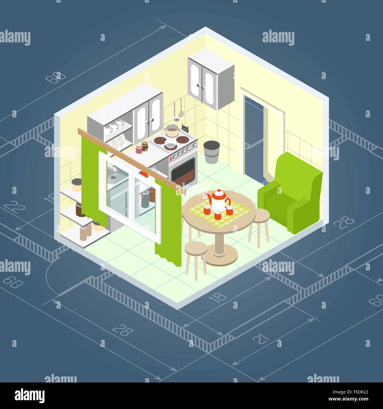 Kitchen Interior Isometric Stock Vector Image & Art - Alamy