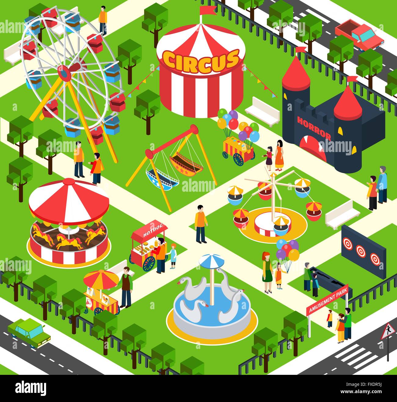 Amusement Park Isometric Stock Vector Image & Art - Alamy