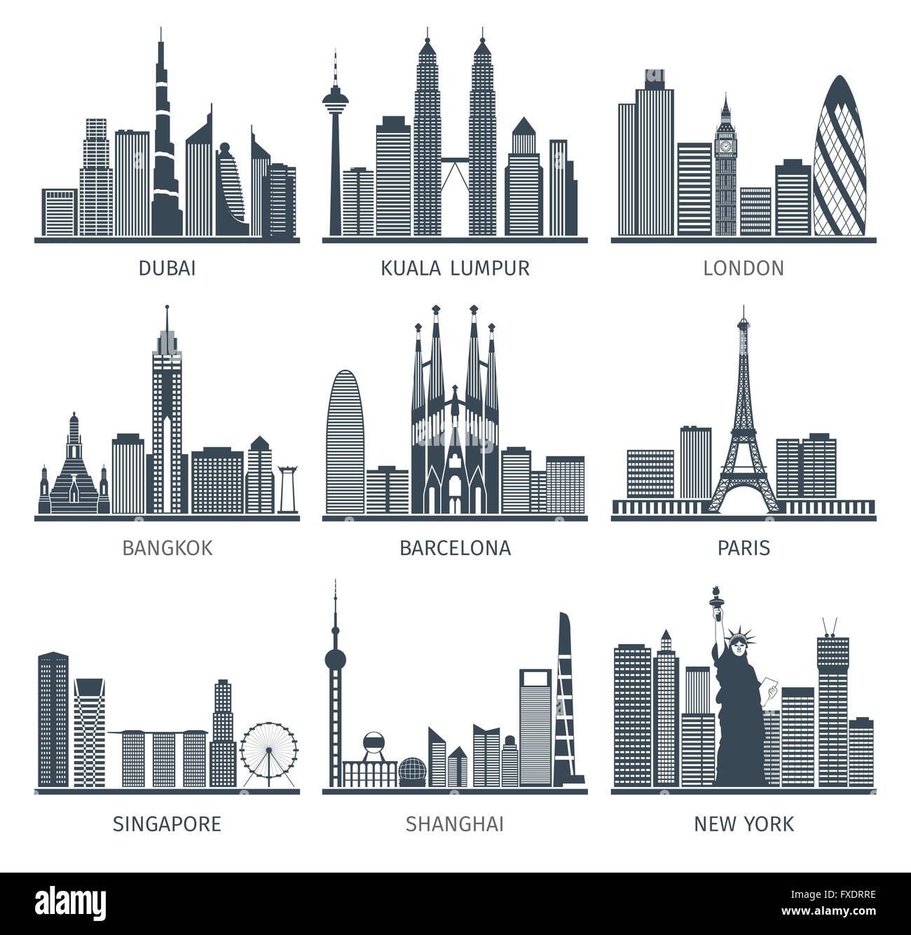 City skyline black icons set Stock Vector Image & Art - Alamy