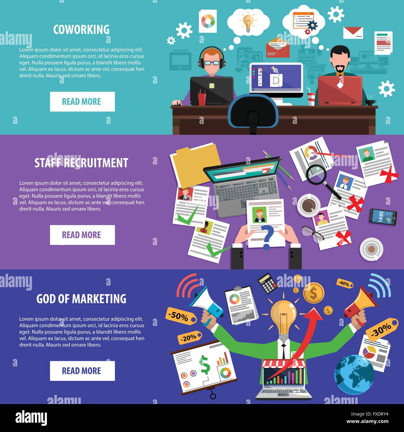 Freelance recruitment concept flat banners set Stock Vector Image & Art ...