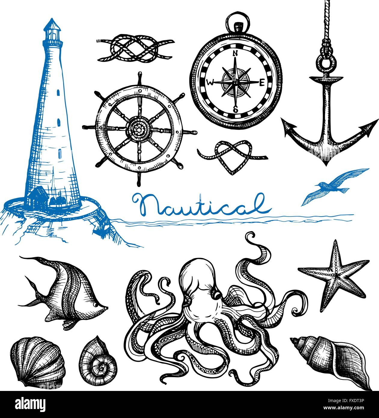 Nautical Hand Drawn Set Stock Vector Image & Art - Alamy