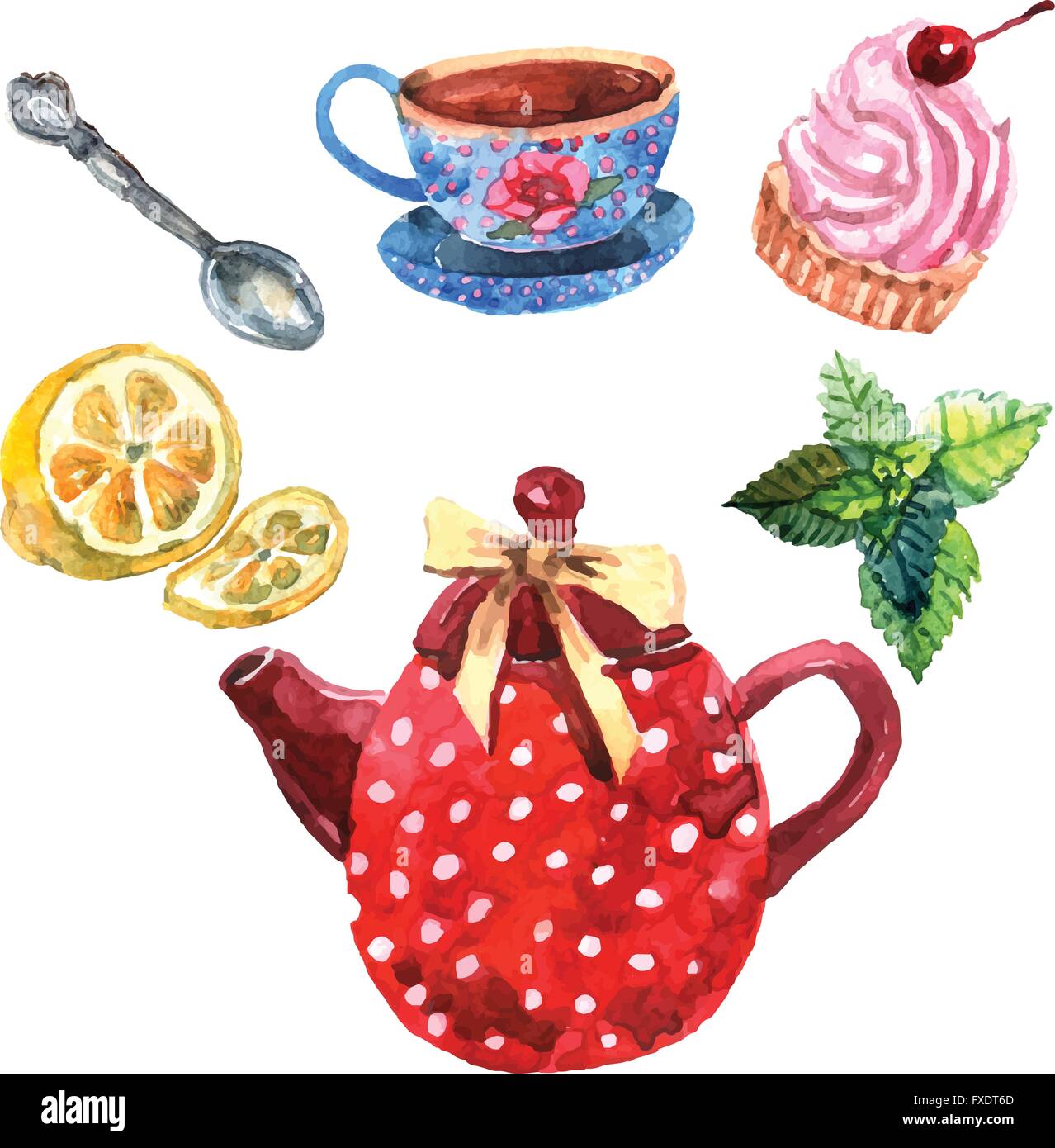 Watercolor Tea Set Stock Vector Image & Art - Alamy