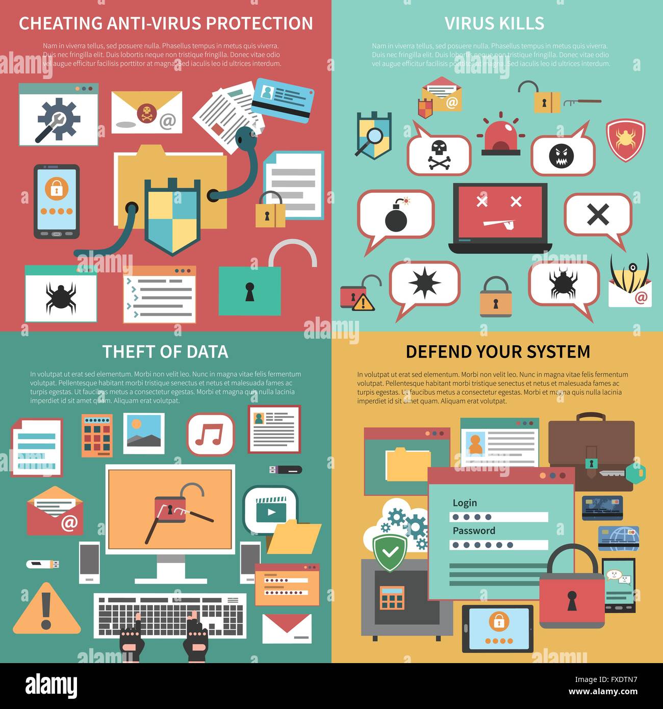 Computer security square flat icons composition Stock Vector Image ...