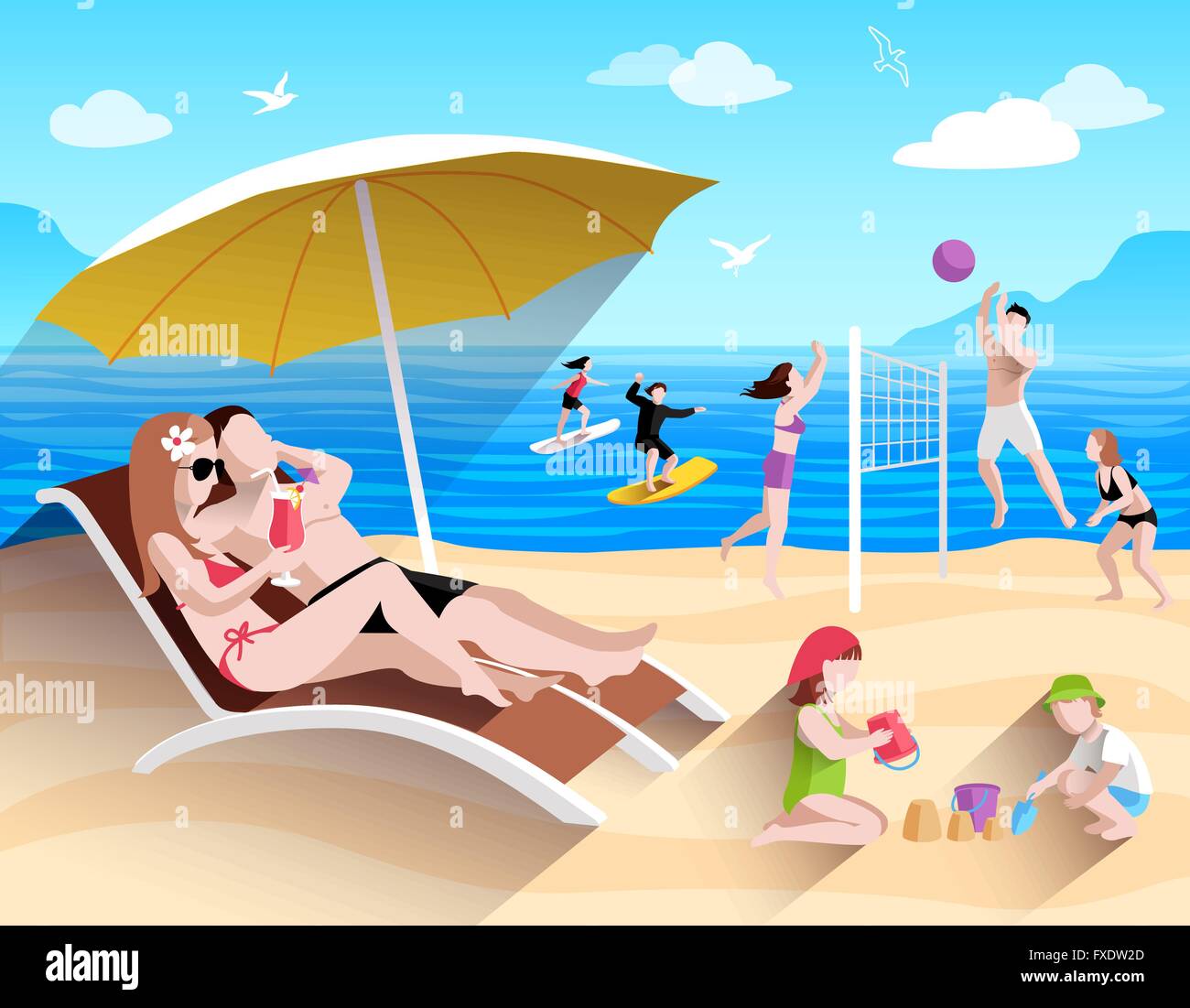 Couple Sitting On The Beach At Sunset Stock Vector Images Alamy
