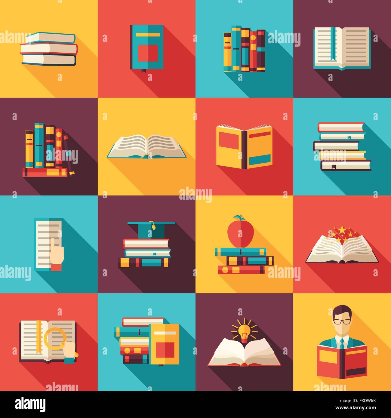 Books Flat Long Shadow Icon Set Stock Vector Image & Art - Alamy