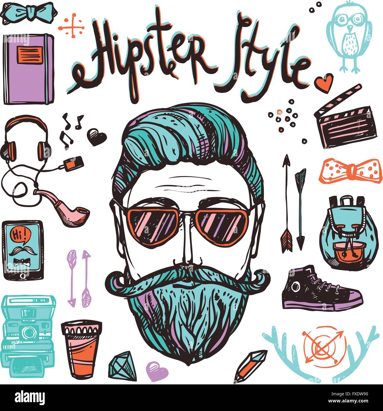 Hipster Cartoon Sketch Concept Stock Vector Image & Art - Alamy