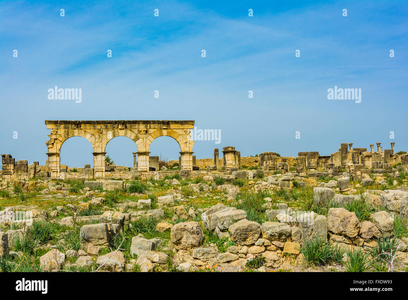 Arches on the main street - The Decumanus Maximus -. Volubilis, remains ...