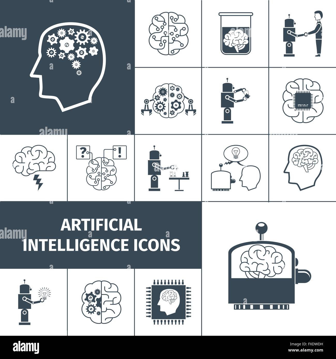Artificial Intelligence Icons Black Stock Vector Image & Art - Alamy
