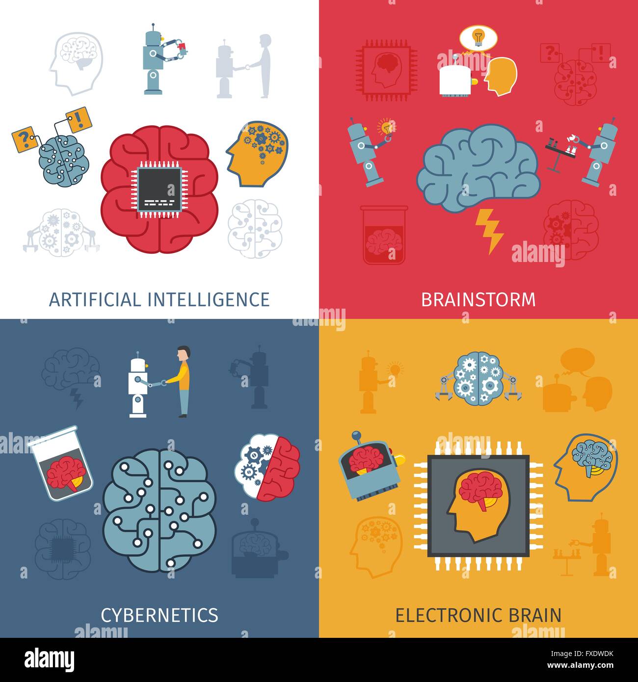 Artificial Intelligence Flat Set Stock Vector Image & Art - Alamy