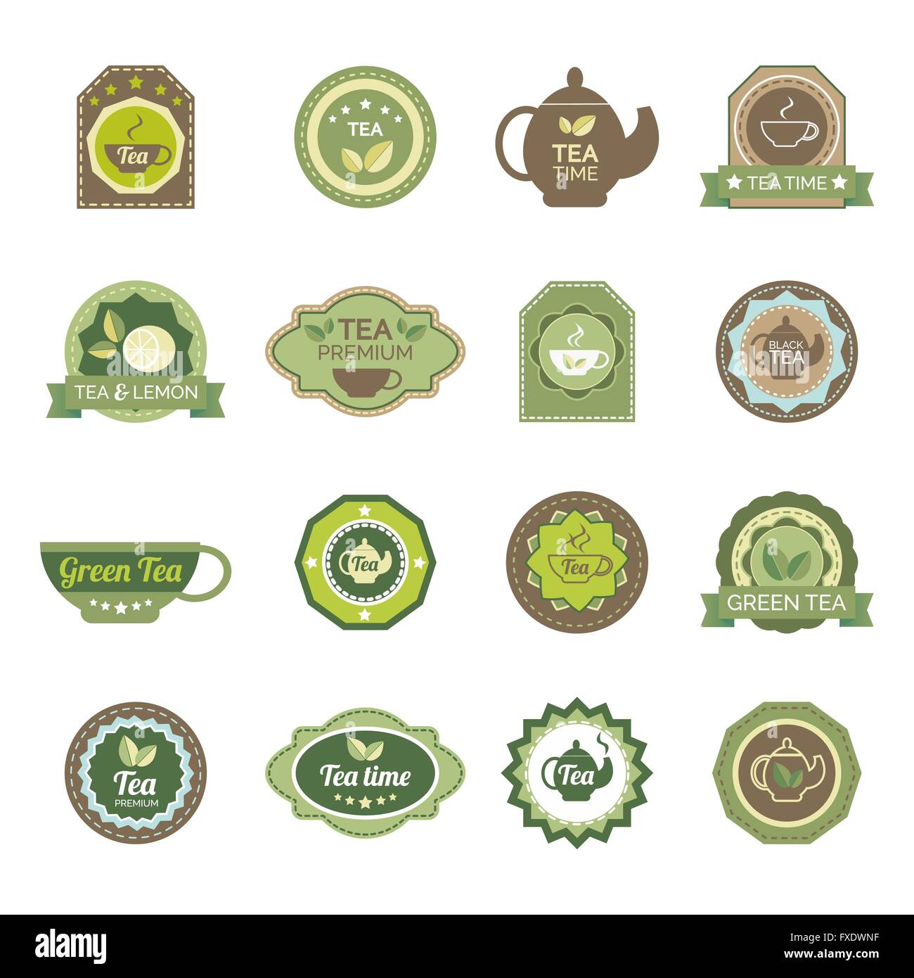 Green tea labels icons set Stock Vector Image & Art - Alamy