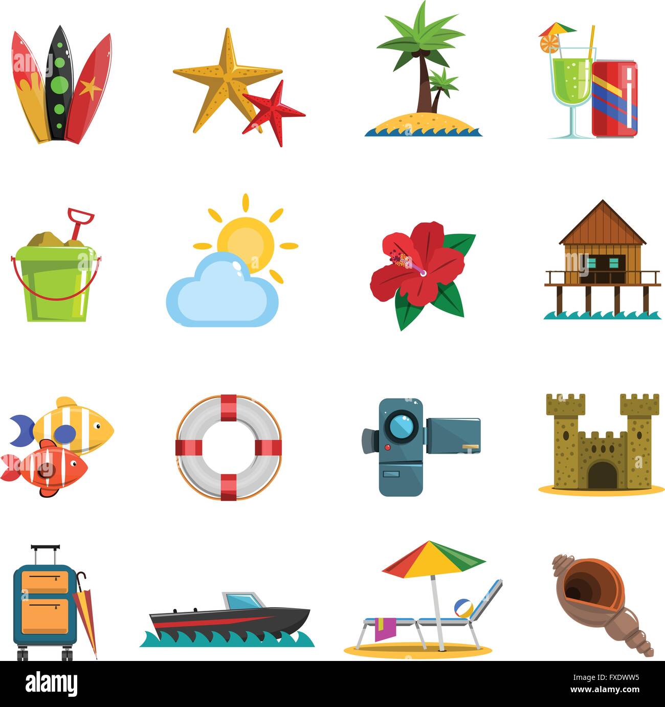 Beach Icons Flat Stock Vector Image & Art - Alamy