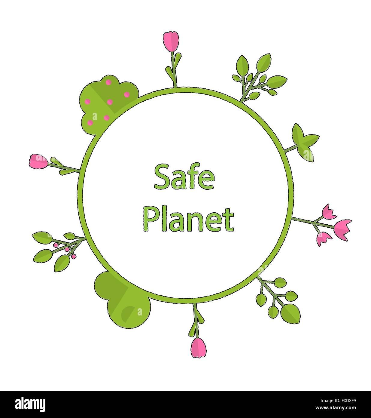 Frame form circle green earth plant flower cry safe planet Stock Vector ...