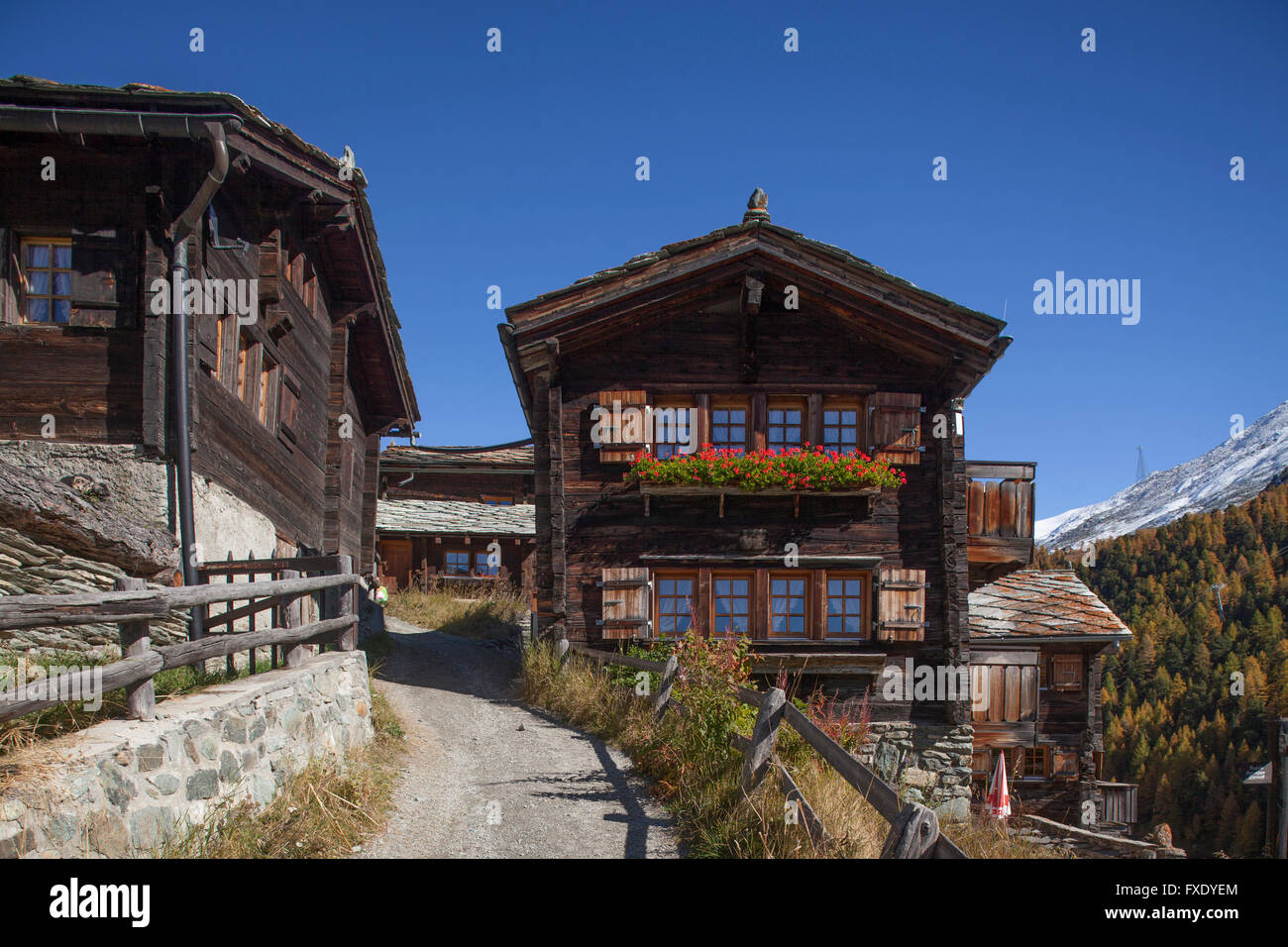Valais timber houses in the mountain village Findeln, Zermatt, Canton ...