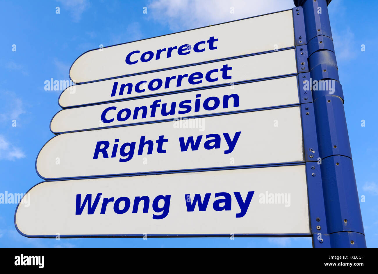 Confusing contradictory direction sign Stock Photo - Alamy