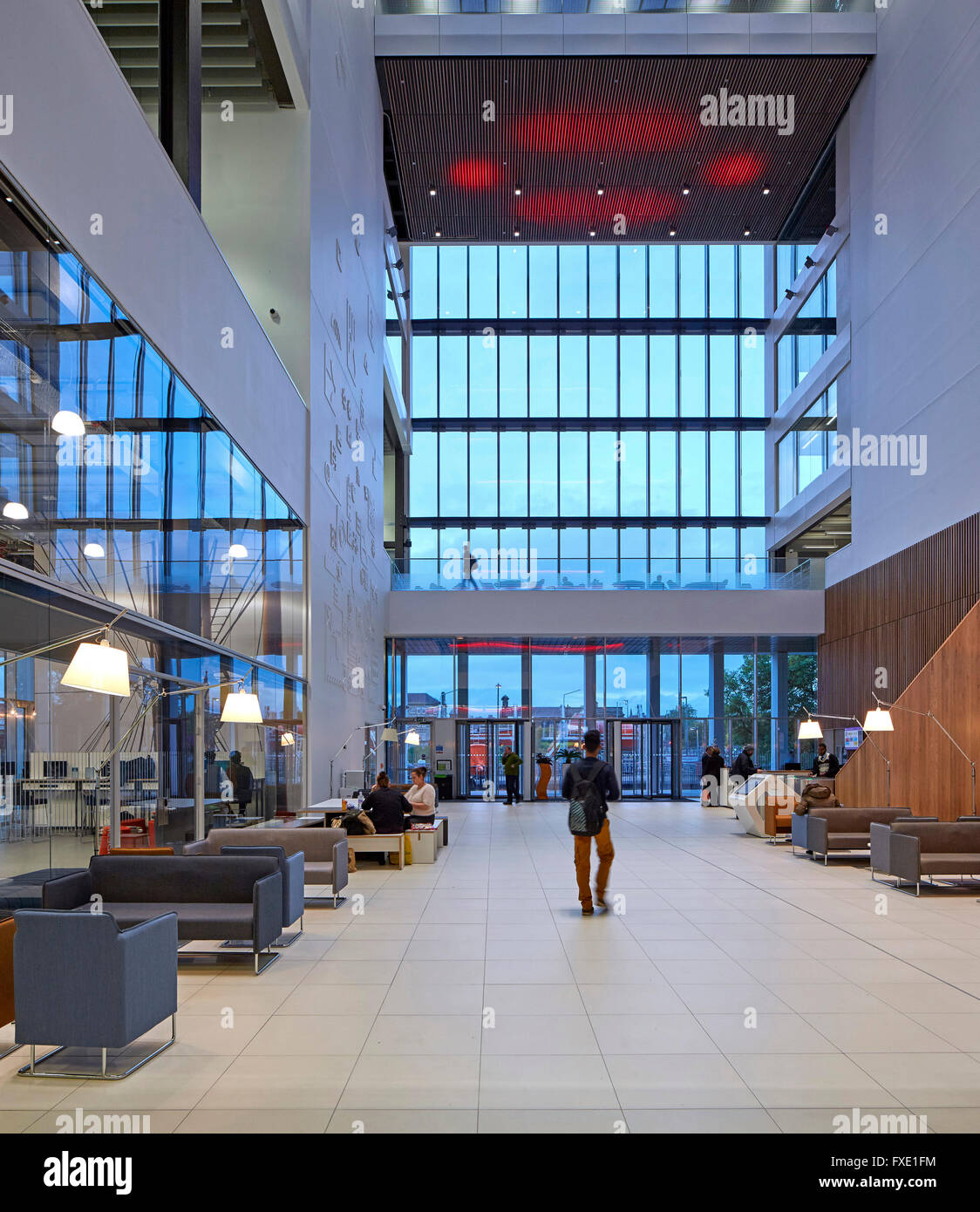 Low-level interior view of main atrium space. City of Glasgow College ...