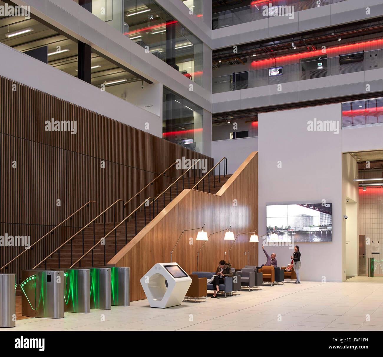 Low-level interior view of main atrium space. City of Glasgow College ...