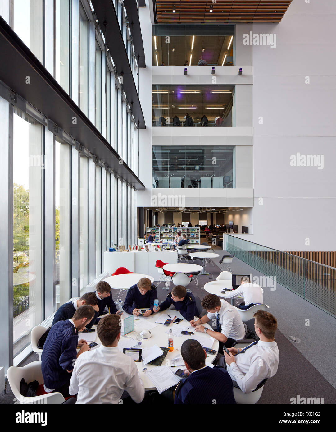 Interior view of students at work in main atrium space. City of Glasgow ...