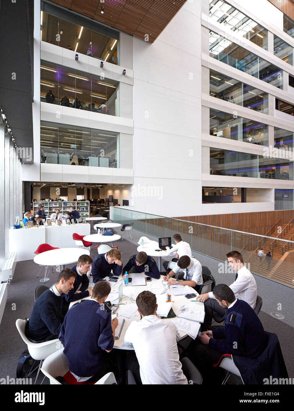Interior view of students at work in main atrium space. City of Glasgow ...
