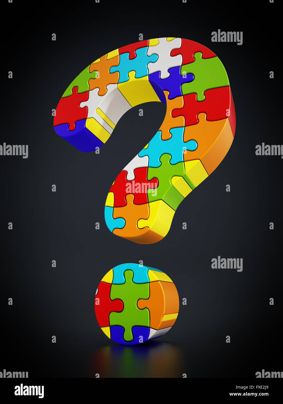 Jigsaw puzzle pieces forming a question mark standing on black ...