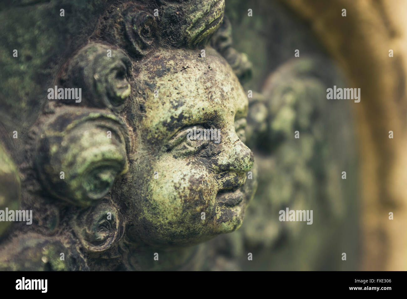 Cherubic face of angel of a tombstone, UK Stock Photo - Alamy