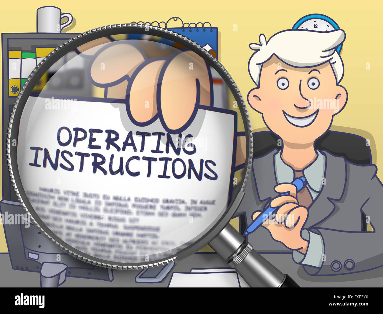 Operating Instructions through Magnifying Glass. Doodle Design Stock ...