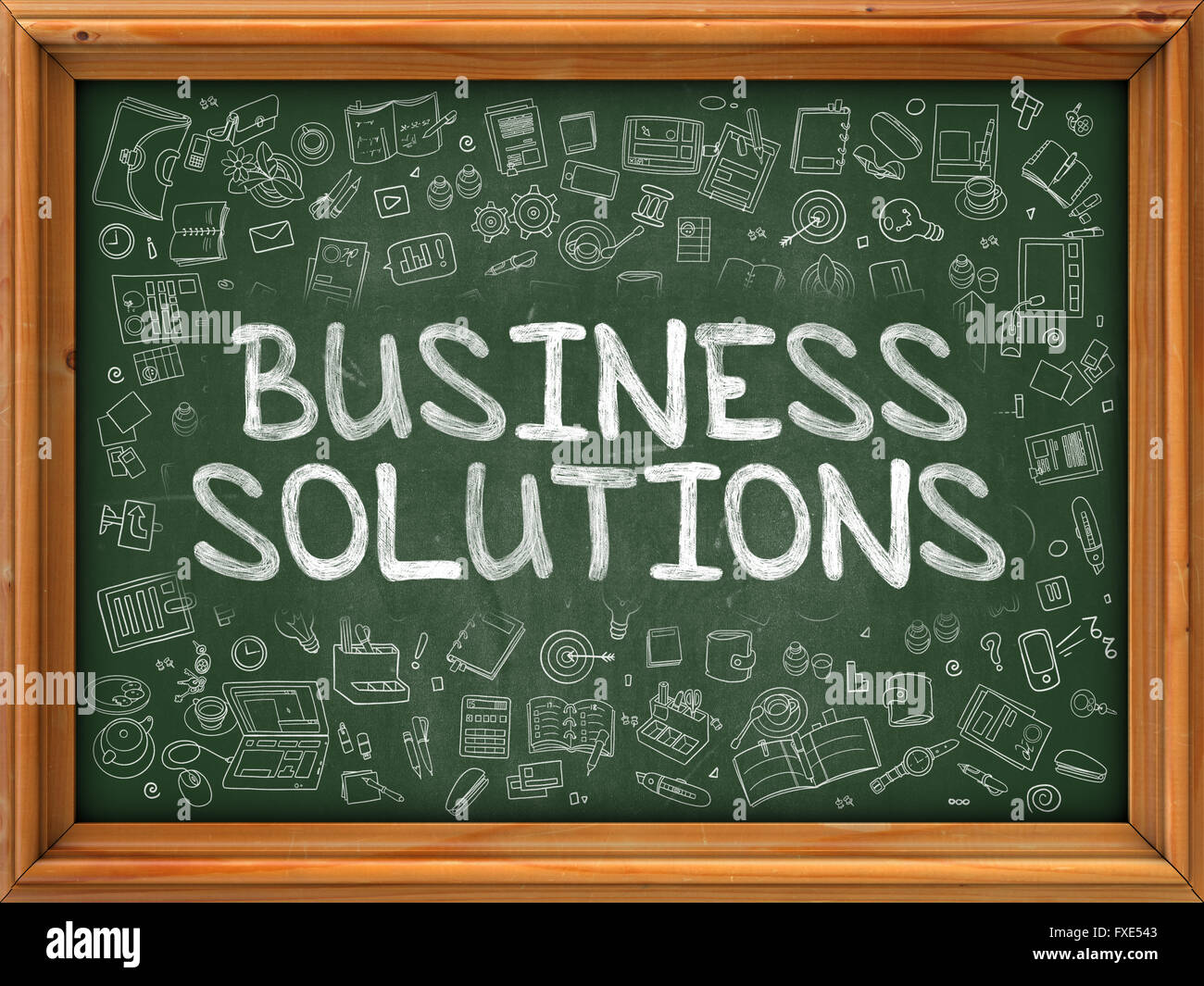 Hand Drawn Business Solutions on Green Chalkboard Stock Photo - Alamy