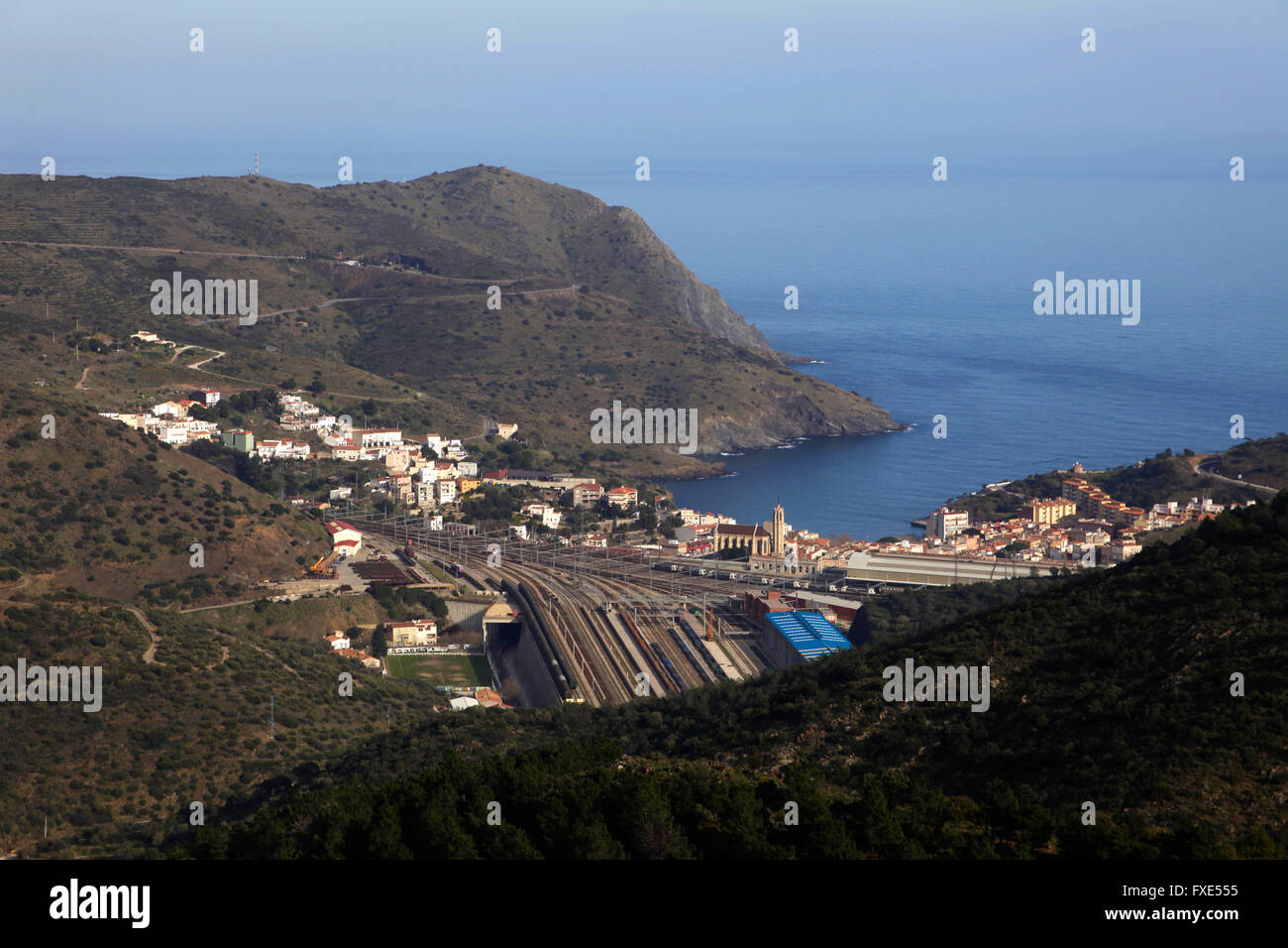 The village of Portbou, Alt Empordà, Girona, Catalonia, Spain Stock ...