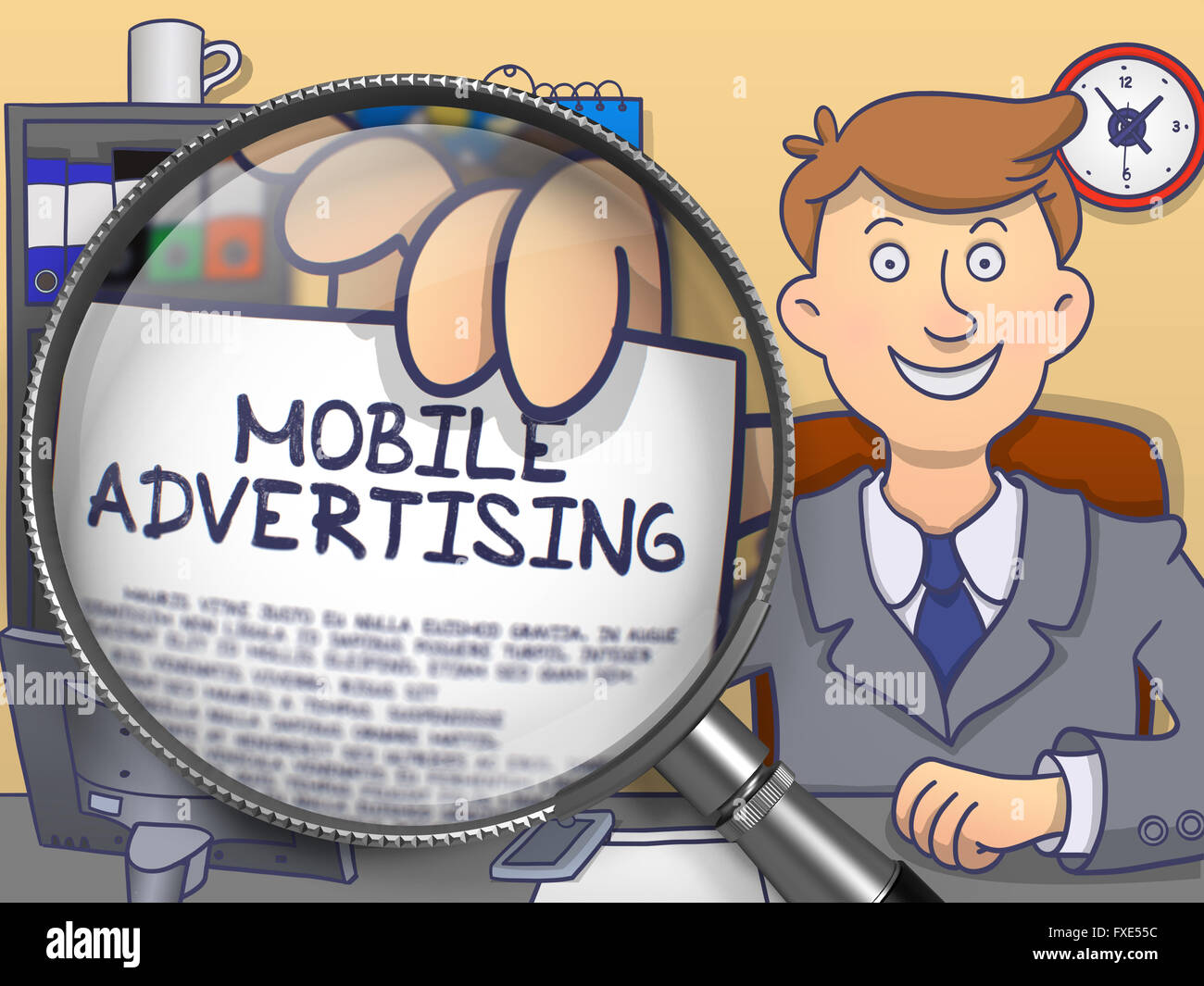 Mobile Advertising through Magnifier. Doodle Design Stock Photo - Alamy