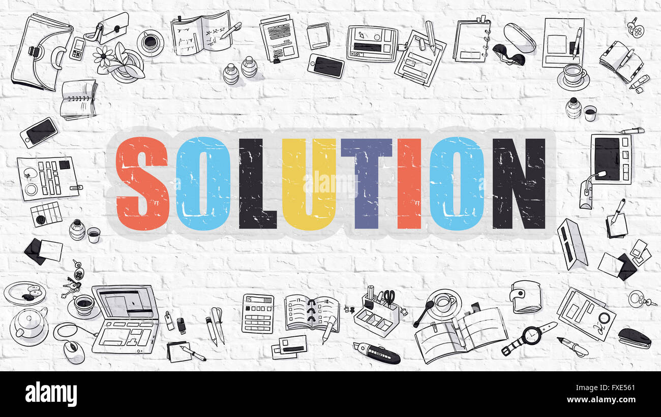 Solution Concept. Multicolor on White Brickwall Stock Photo - Alamy