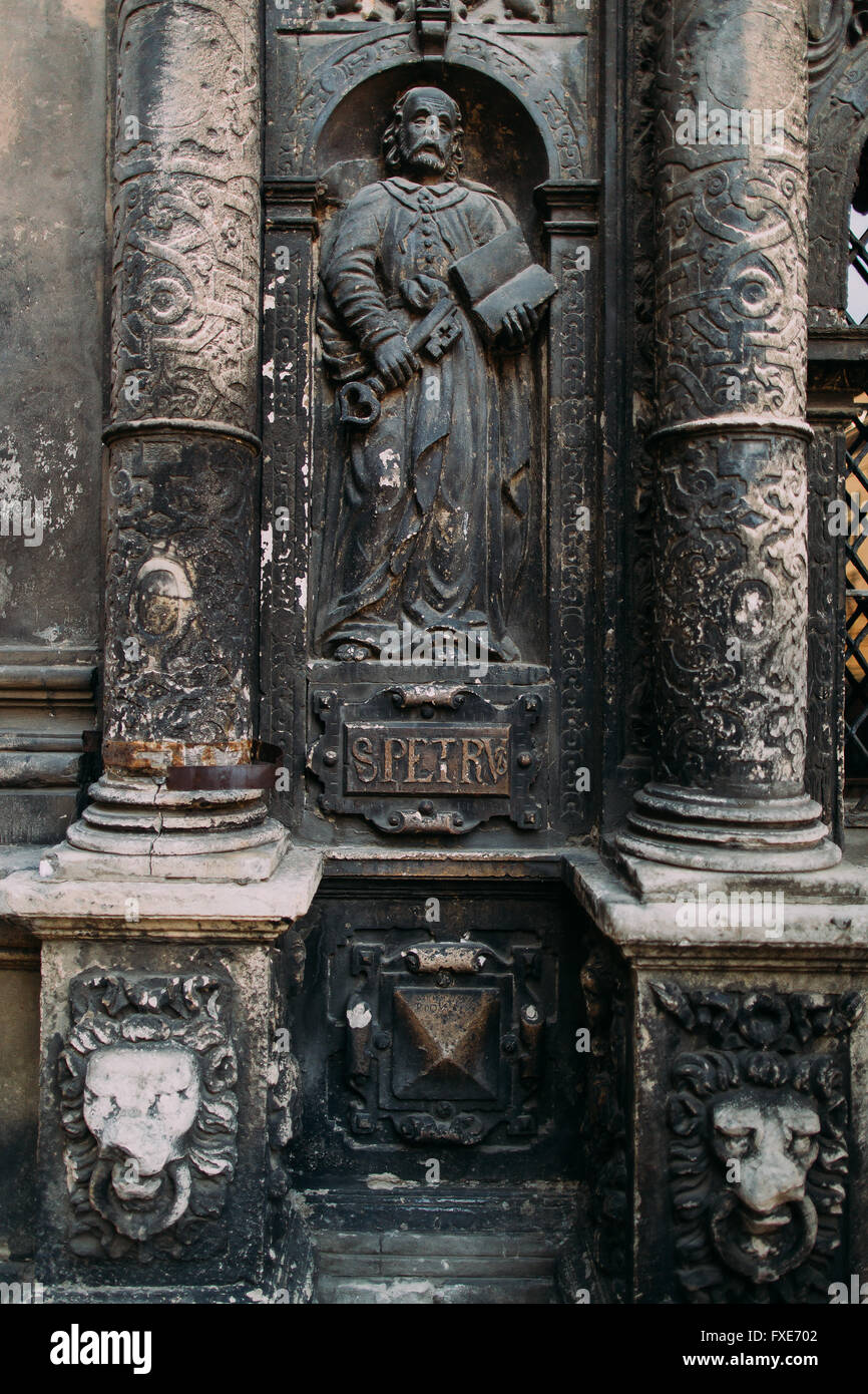 Old bas-relief on chapel of the Boim family. Lviv city center Stock ...