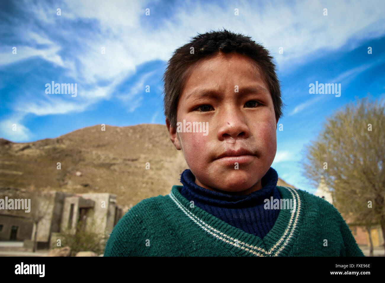 Bolivia,a portrait of a boy outside his home Stock Photo - Alamy