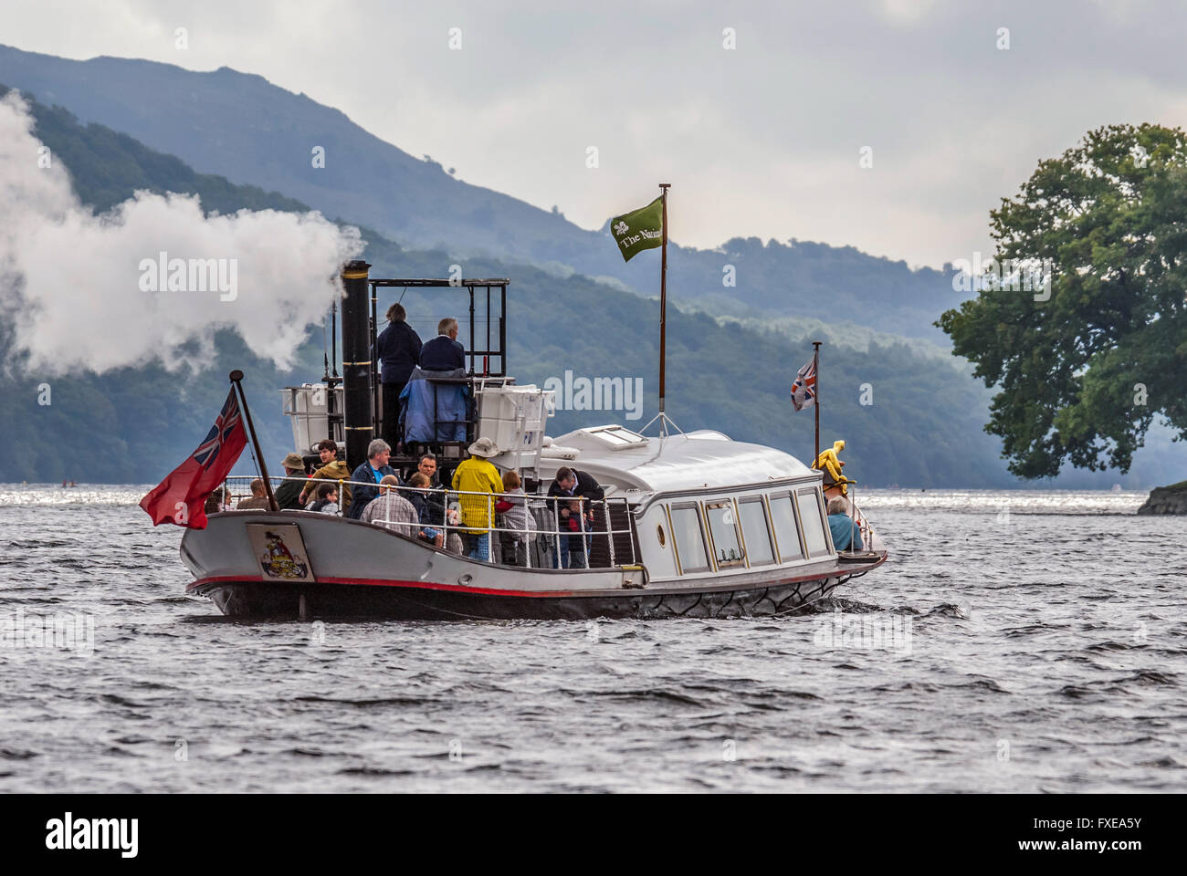 The National Trust steam gondola in Lake Coniston in the Lake District ...