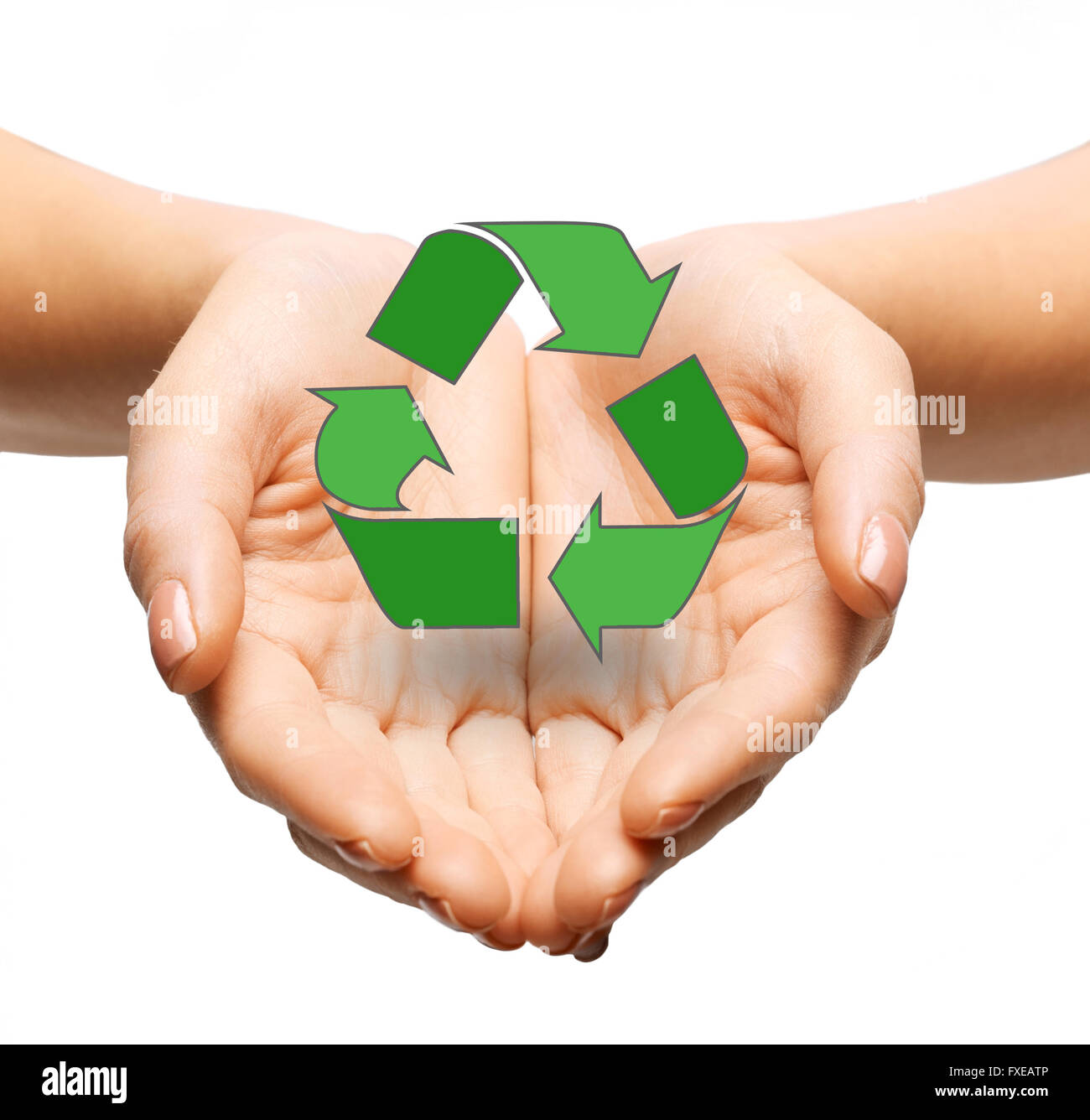 close up of hands holding green recycling sign Stock Photo - Alamy