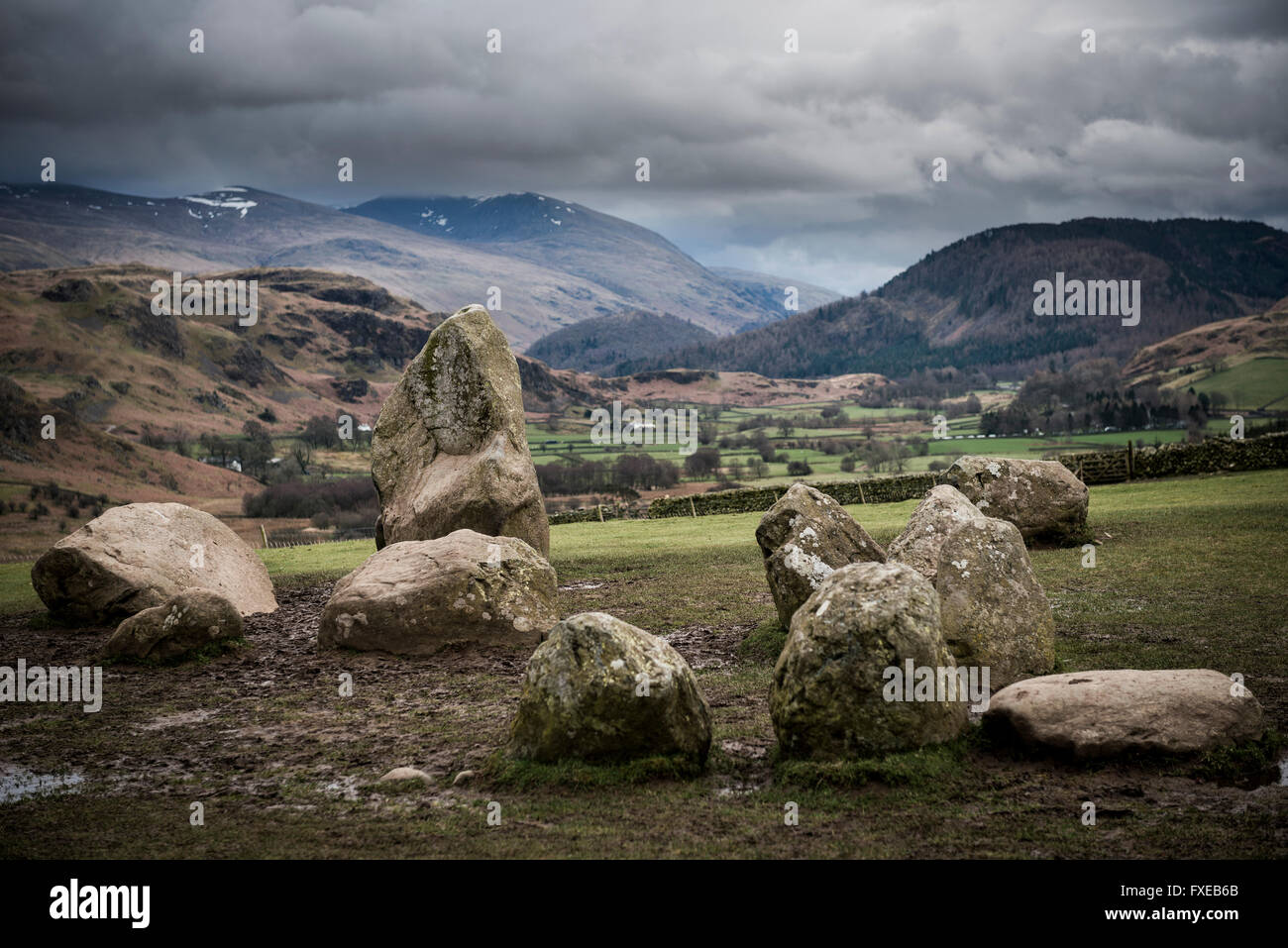 The inner 'Sanctuary' at Castlerigg Stone Circle near Keswick in The ...