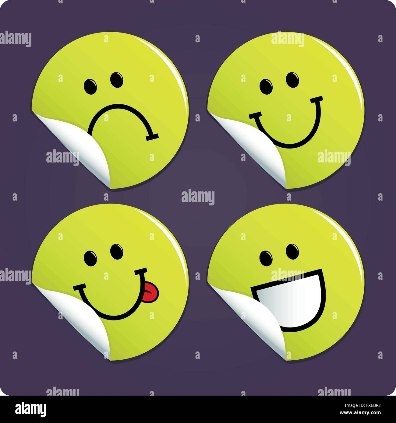 Sticky label set with happy face icons. Yellow smiling face stickers ...