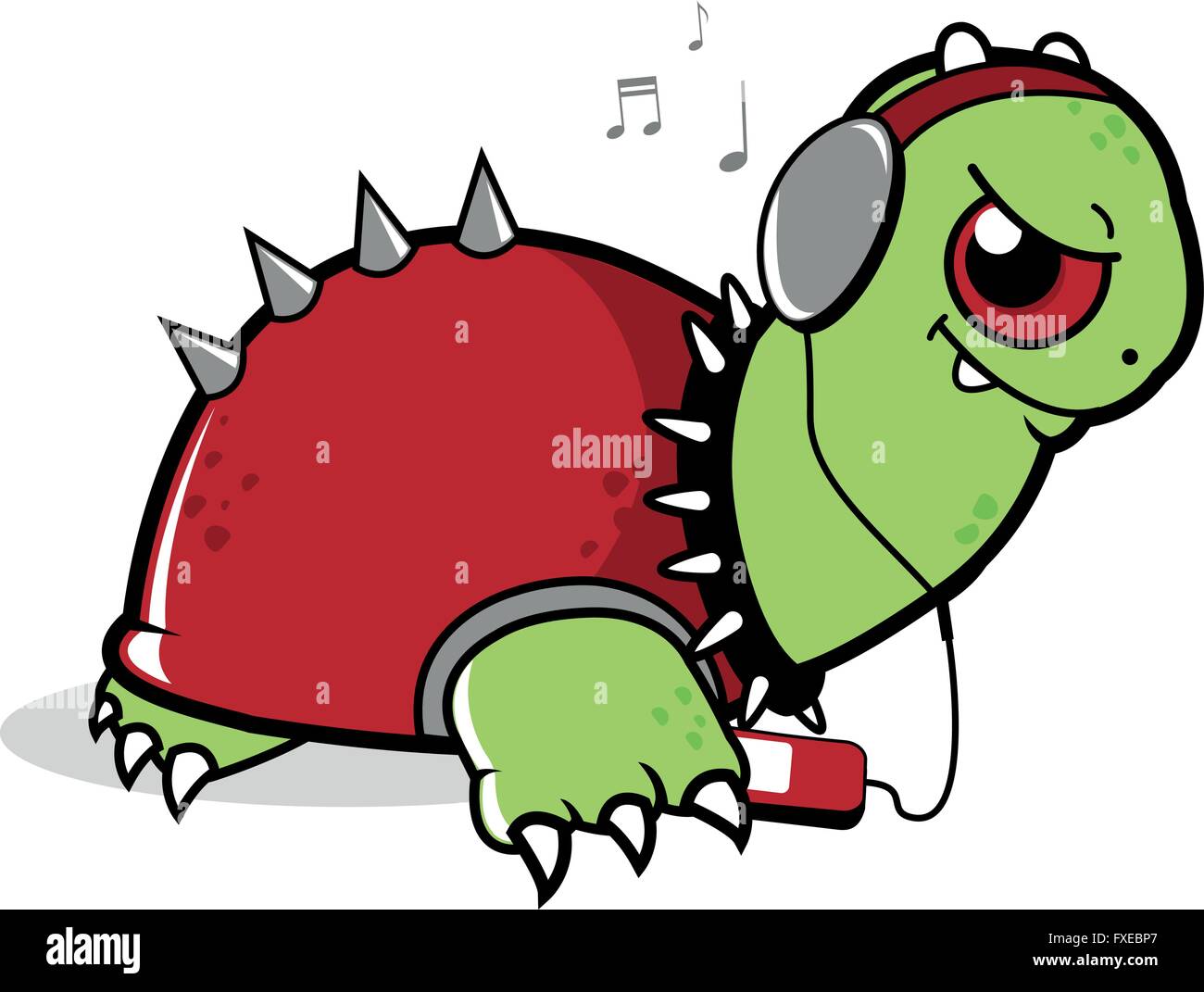 Cartoon turtle listening to music with headphones. Turtle pet animal ...