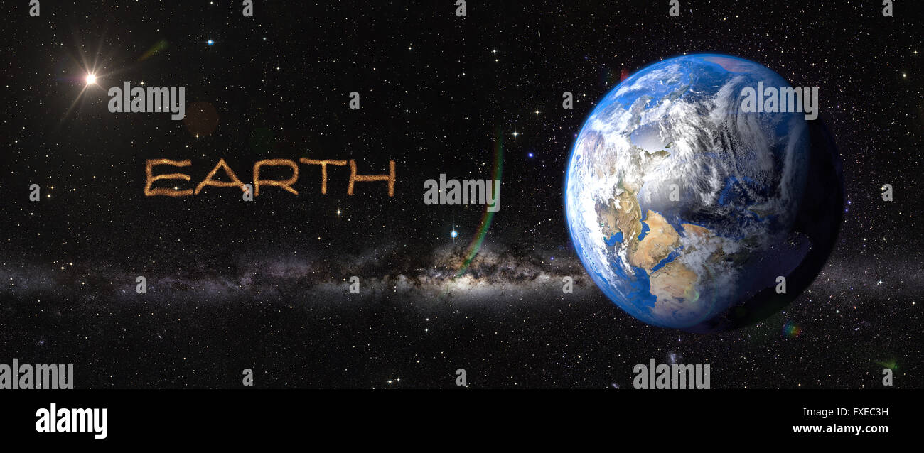 View of Earth in outer space in a star field. Elements of this image ...