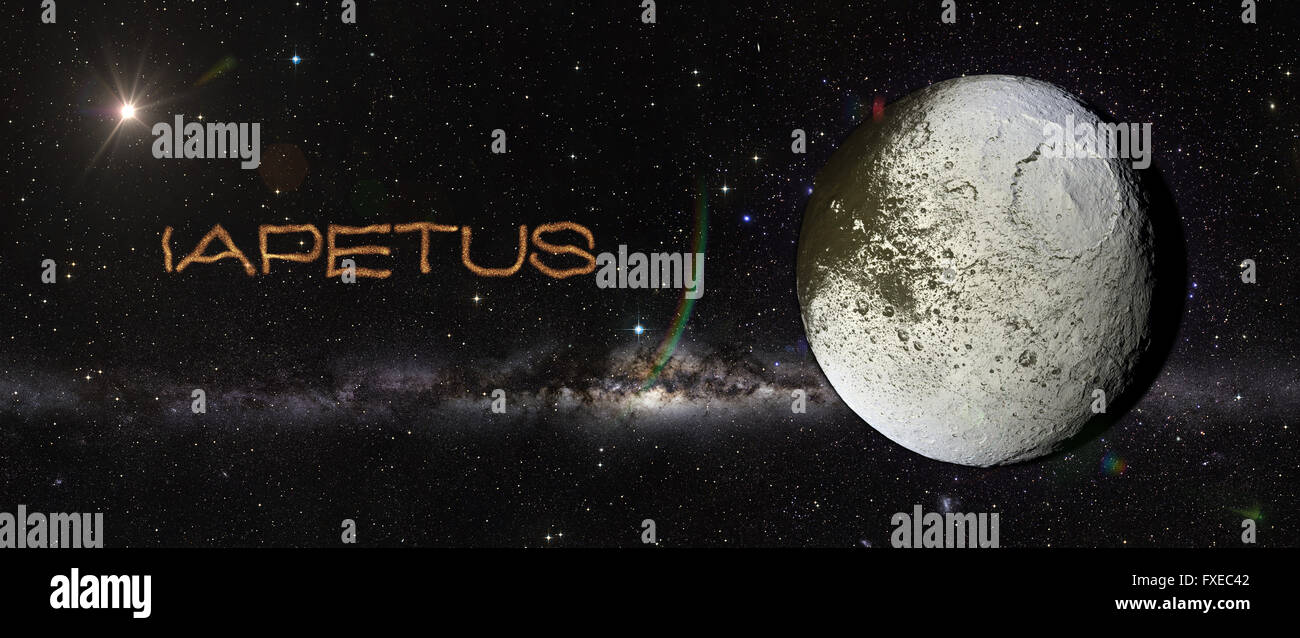View of Iapetus in outer space in a star field. Elements of this image ...