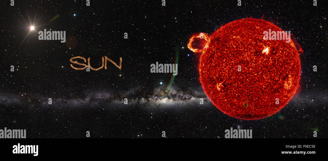 View of sun in outer space in a star field. Elements of this image ...