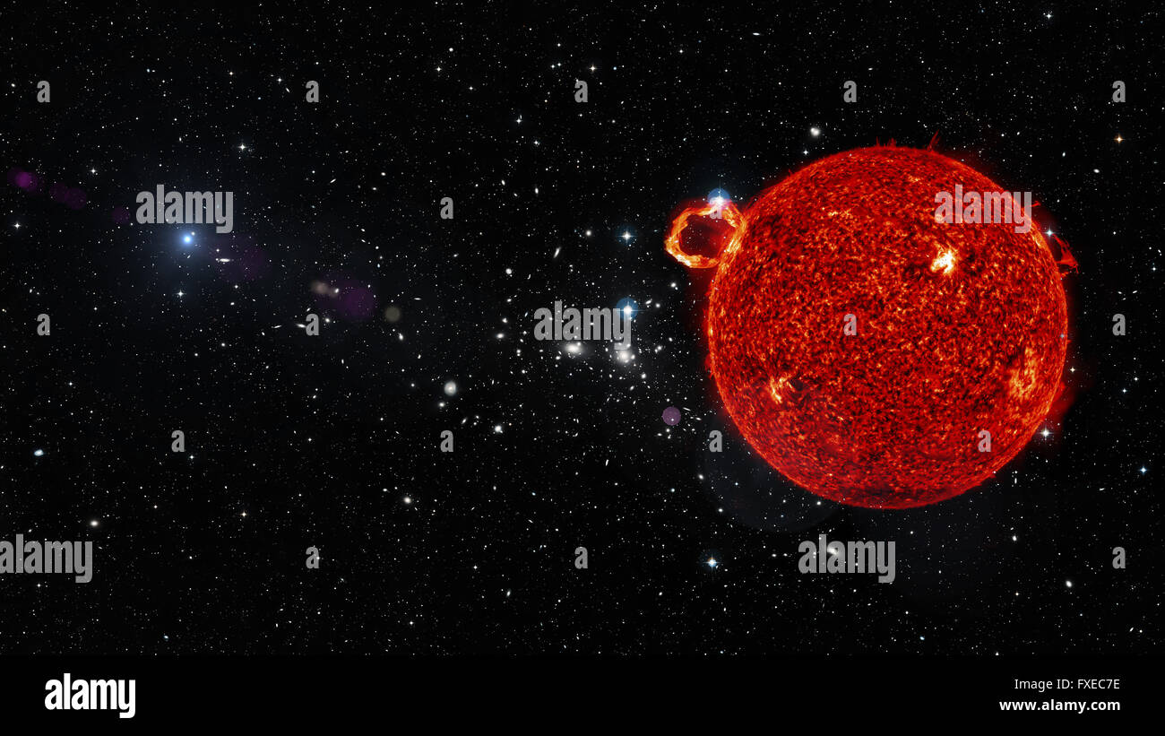 View of sun in outer space in a star field. Elements of this image ...