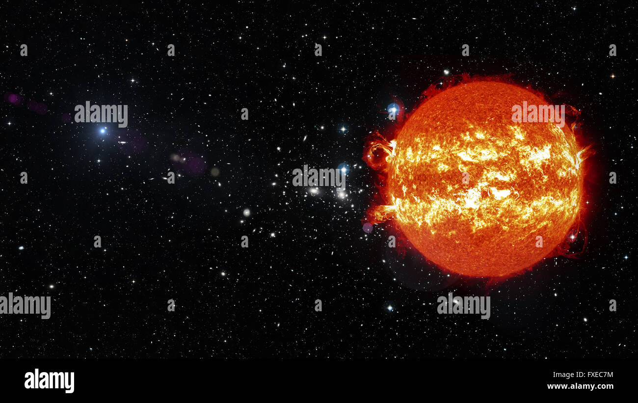 View of sun in outer space in a star field. Elements of this image ...