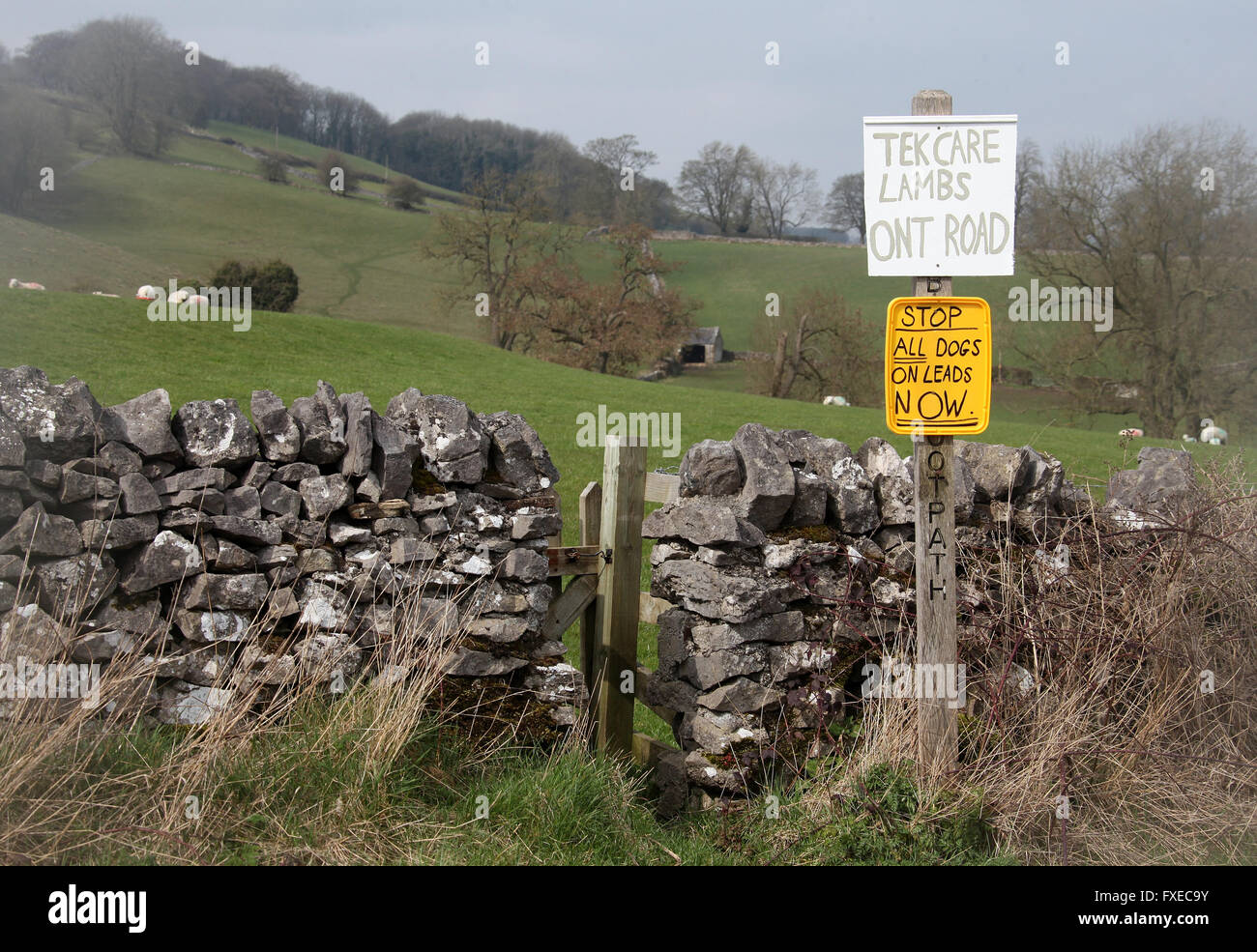 Care in the countryside sign at lambing time in Bakewell Stock Photo ...