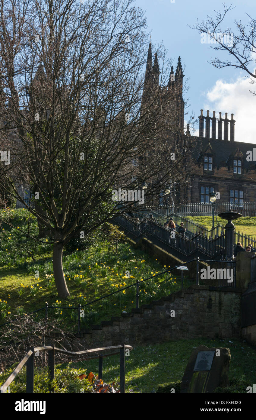 Playfair Steps leading to New College in late Spring sunshine,the Mound ...