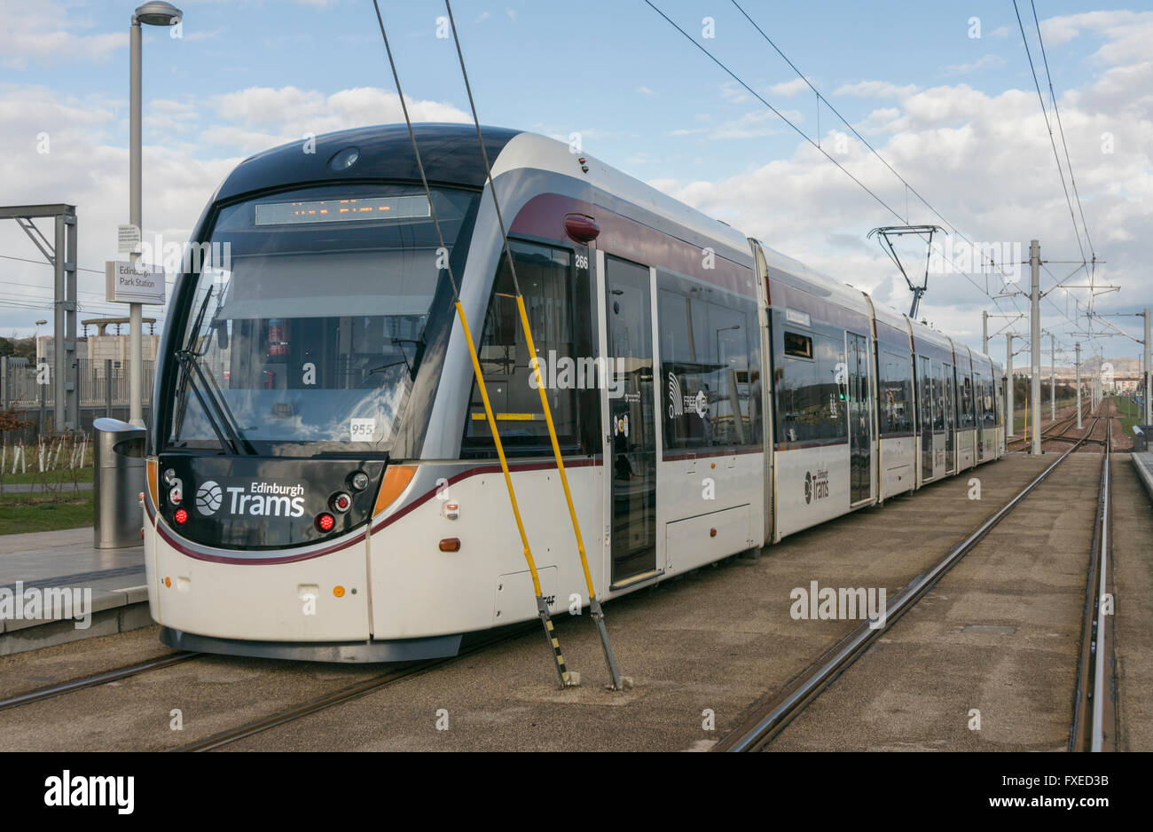 Tram waiting at Edinburgh Park tram stop, Edinburgh, Scotland, UK Stock ...