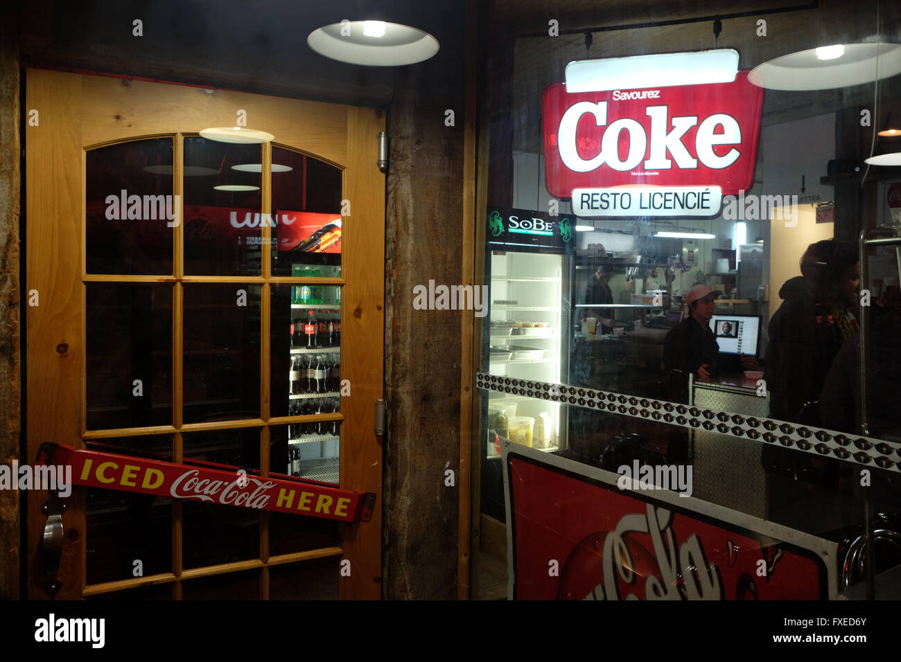 A vintage coke sign at a cafe in Quebec, Canada Stock Photo - Alamy