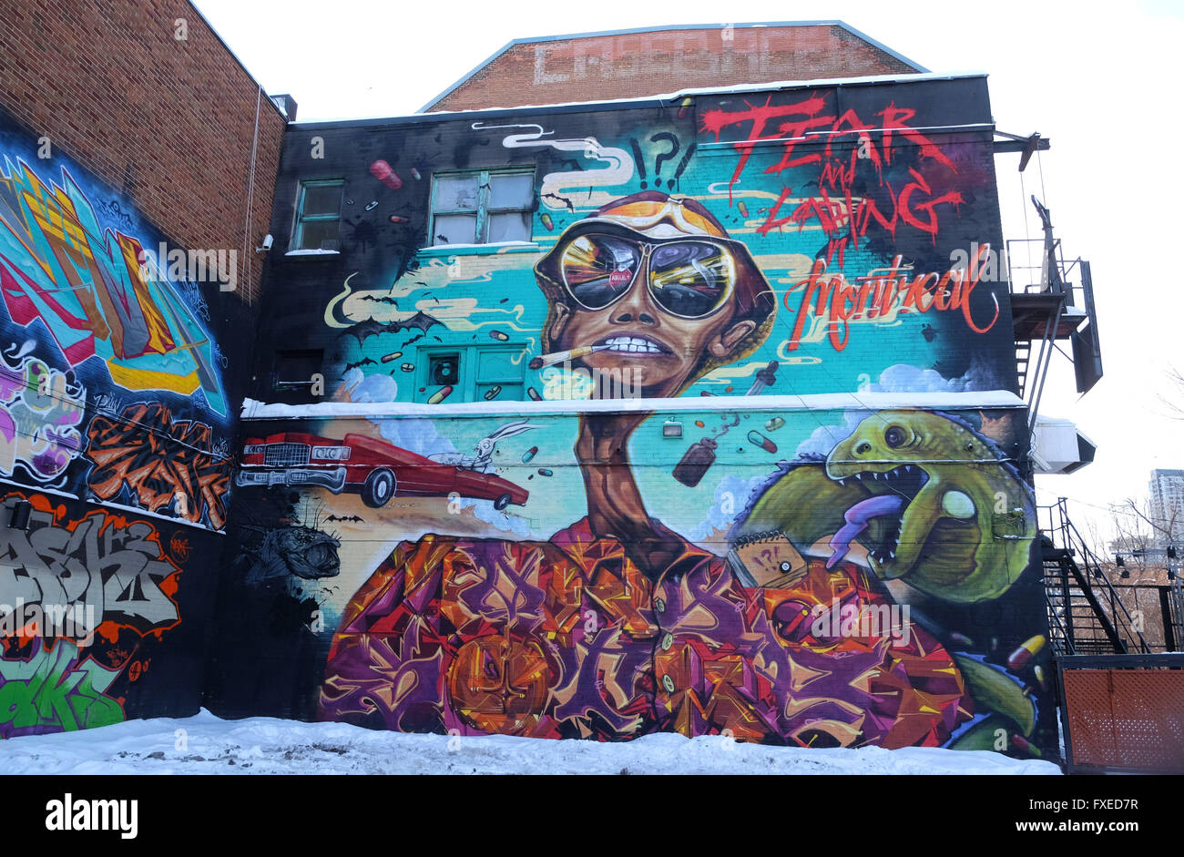 Street art or graffiti seen on the side of a building in Montreal in ...